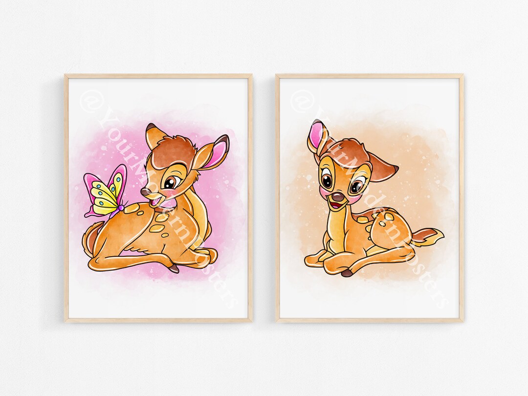 Set of Bambi Characters Watercolor Bambi Poster Nursery Room Art Decor ...