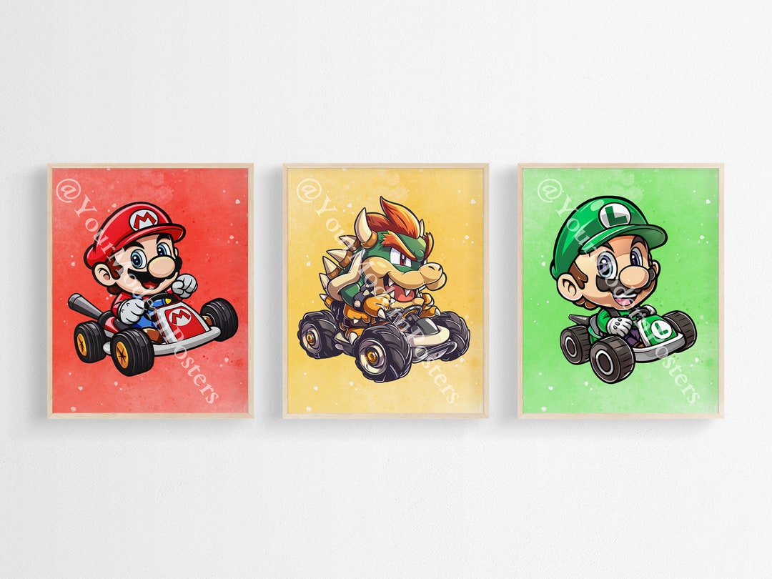 Cute Set of 3 Super Mario Posters Prints for Kids, Mario Painting ...