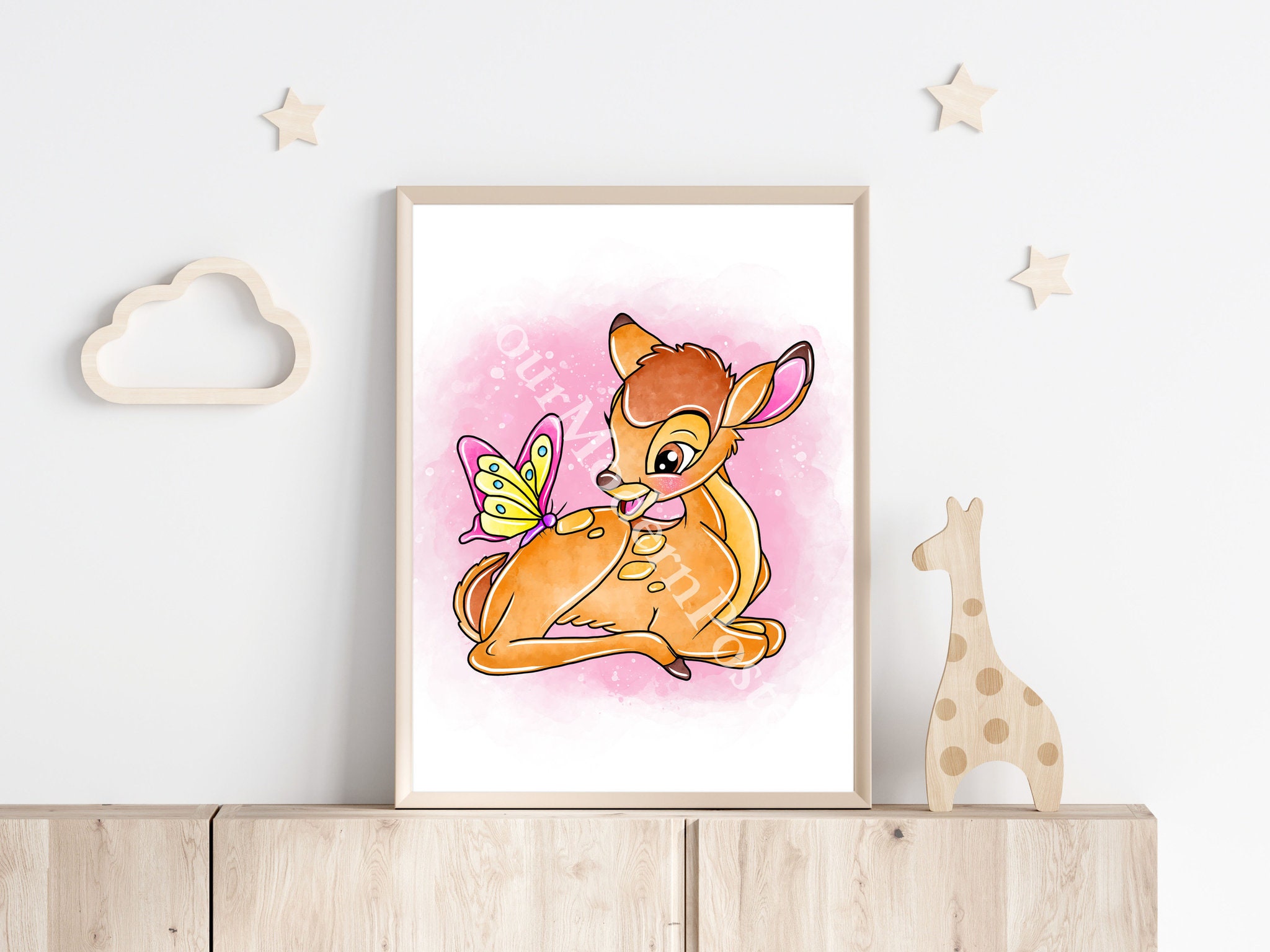 Cute Set of Bambi Characters, Watercolor Bambi Poster, Nursery Room Art ...