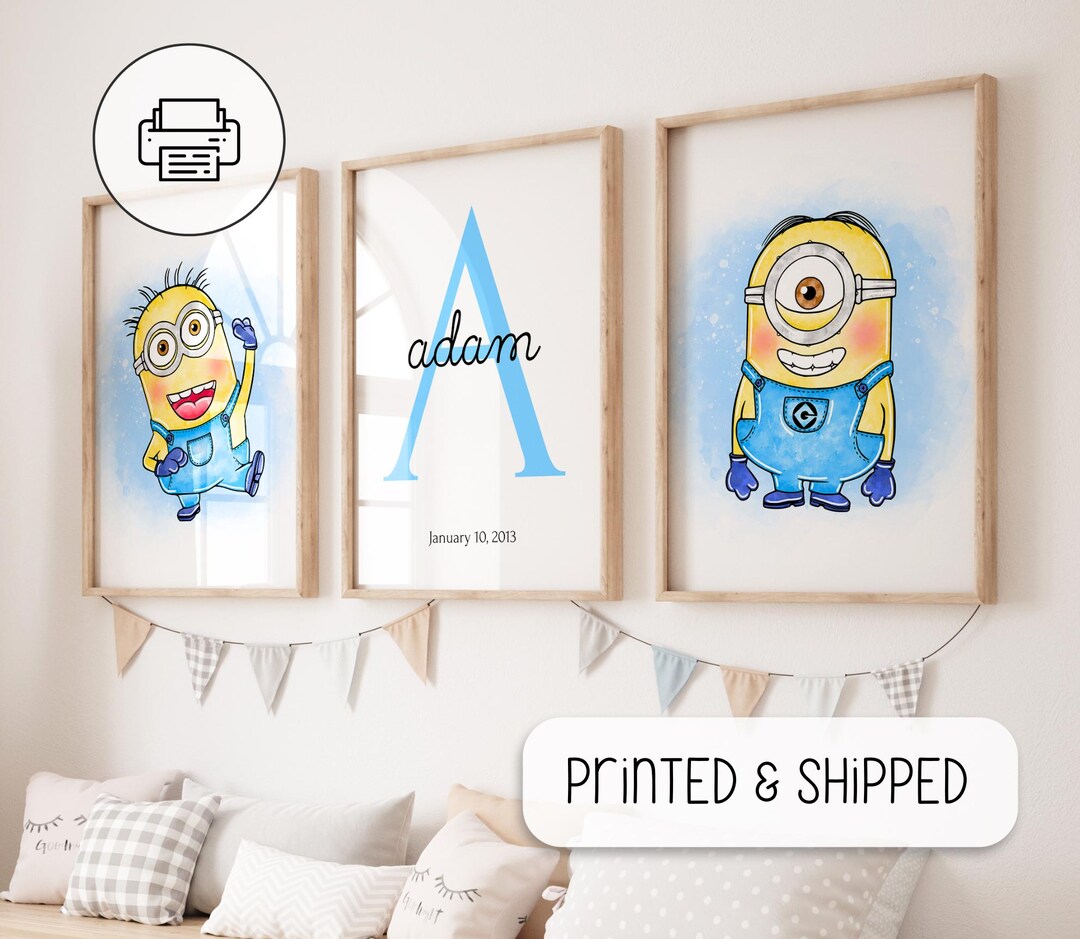 Personalized Minions Watercolor Art - Nursery Room Wall Gifts - Custom ...