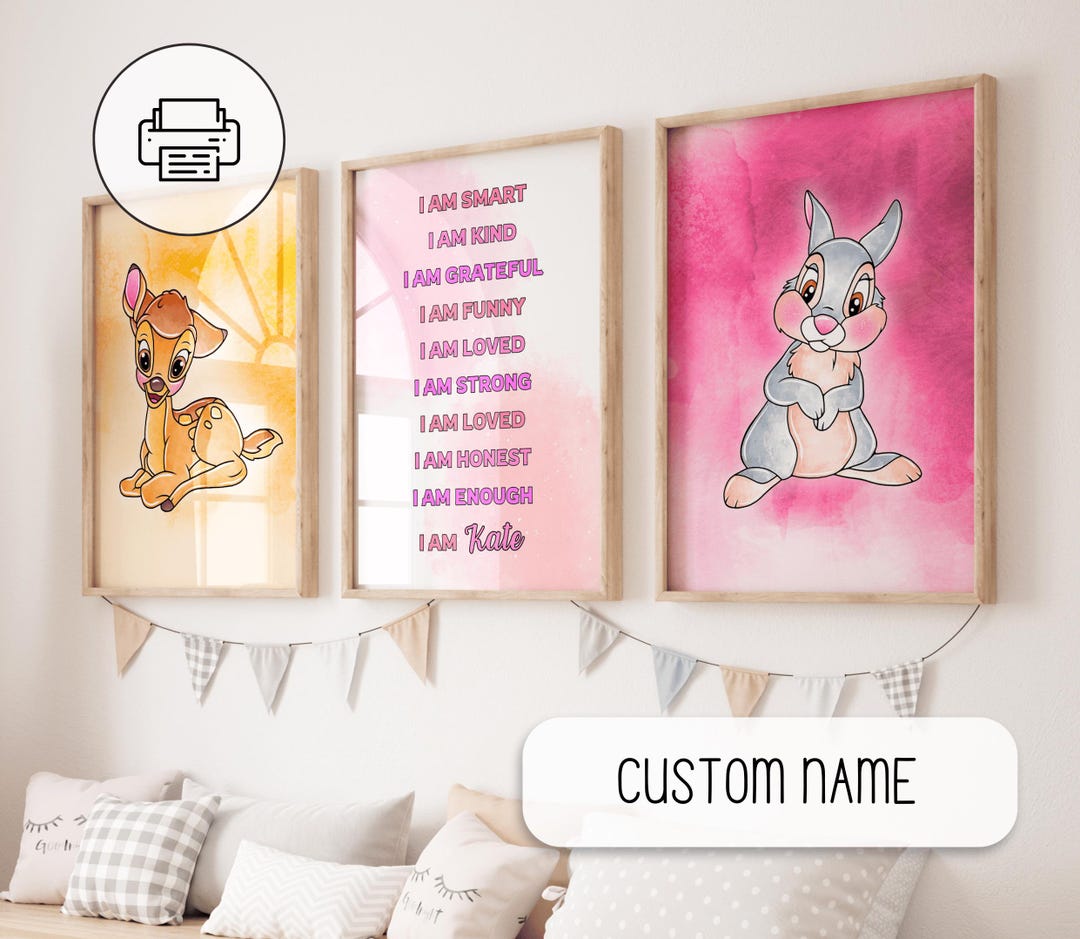 Set of 3 Bambi Inspired Custom Name Print, Custom Bambi Watercolor Art ...