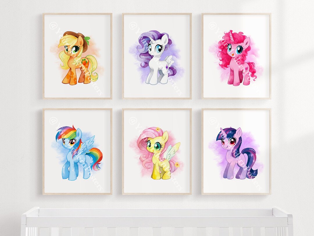 Little Pony Set of 6 Cartoon Prints Princess Ponies Wall Art Decor Girl ...
