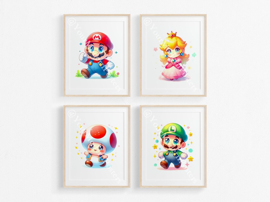 Cute Set of 4 Super Mario Posters - Prints for Kids, Super Mario ...