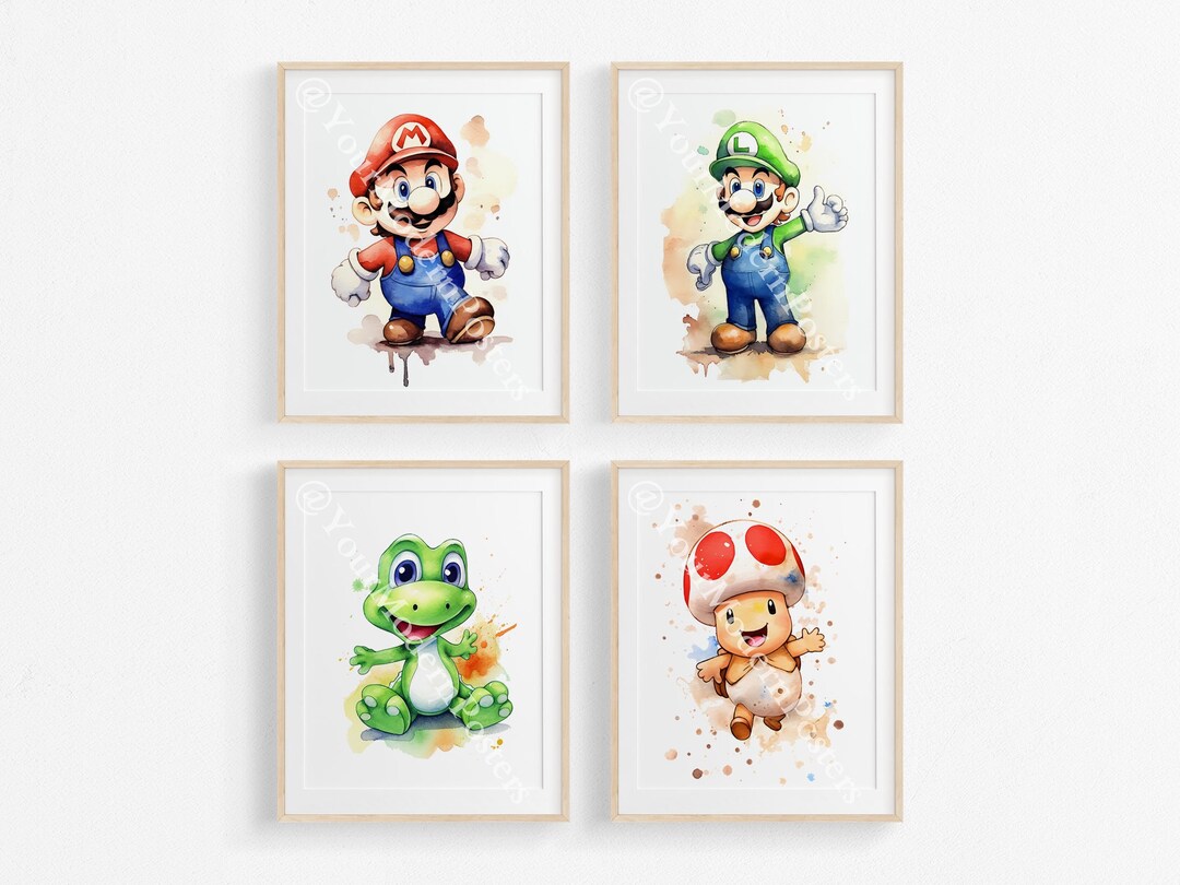 Cute Set of 4 Super Mario Posters - Prints for Kids, Super Mario ...