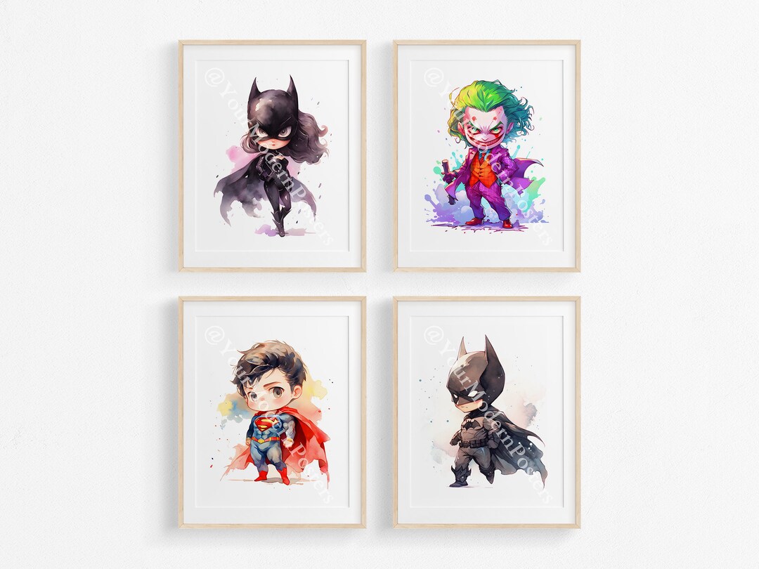Cute Chibi Superhero Prints Superhero Wall Art Decor - Etsy