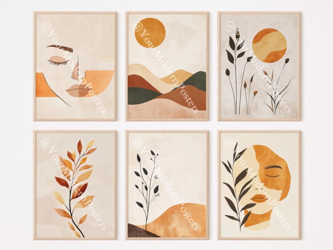 6 Boho Posters Set Boho Wall Collage Bundle Living Room Decor Beige ...