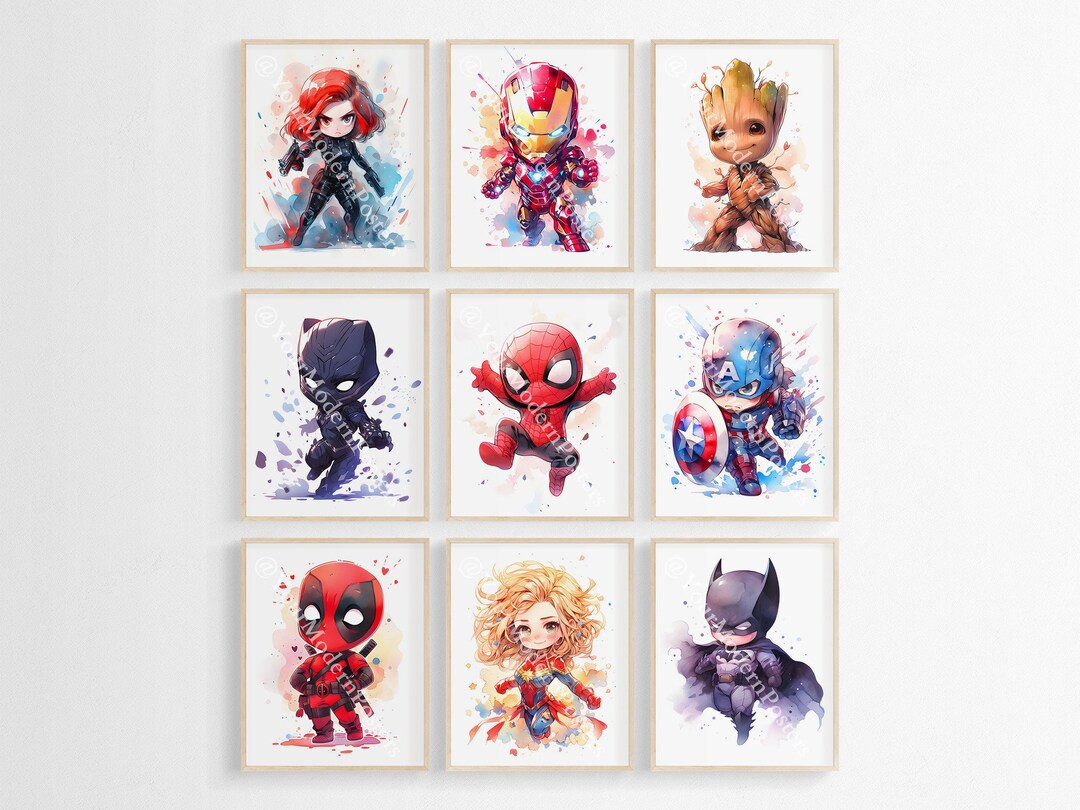 Chibi Superhero Prints - Superhero Wall Art Decor - Nursery Room Decor ...