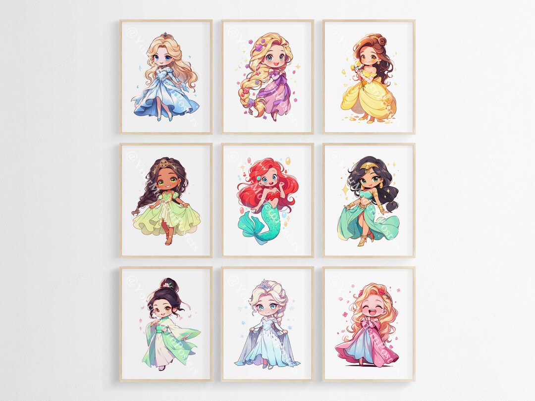 Princesses Set of 9 Posters - Wall Art Decor - Girl Room Decor ...