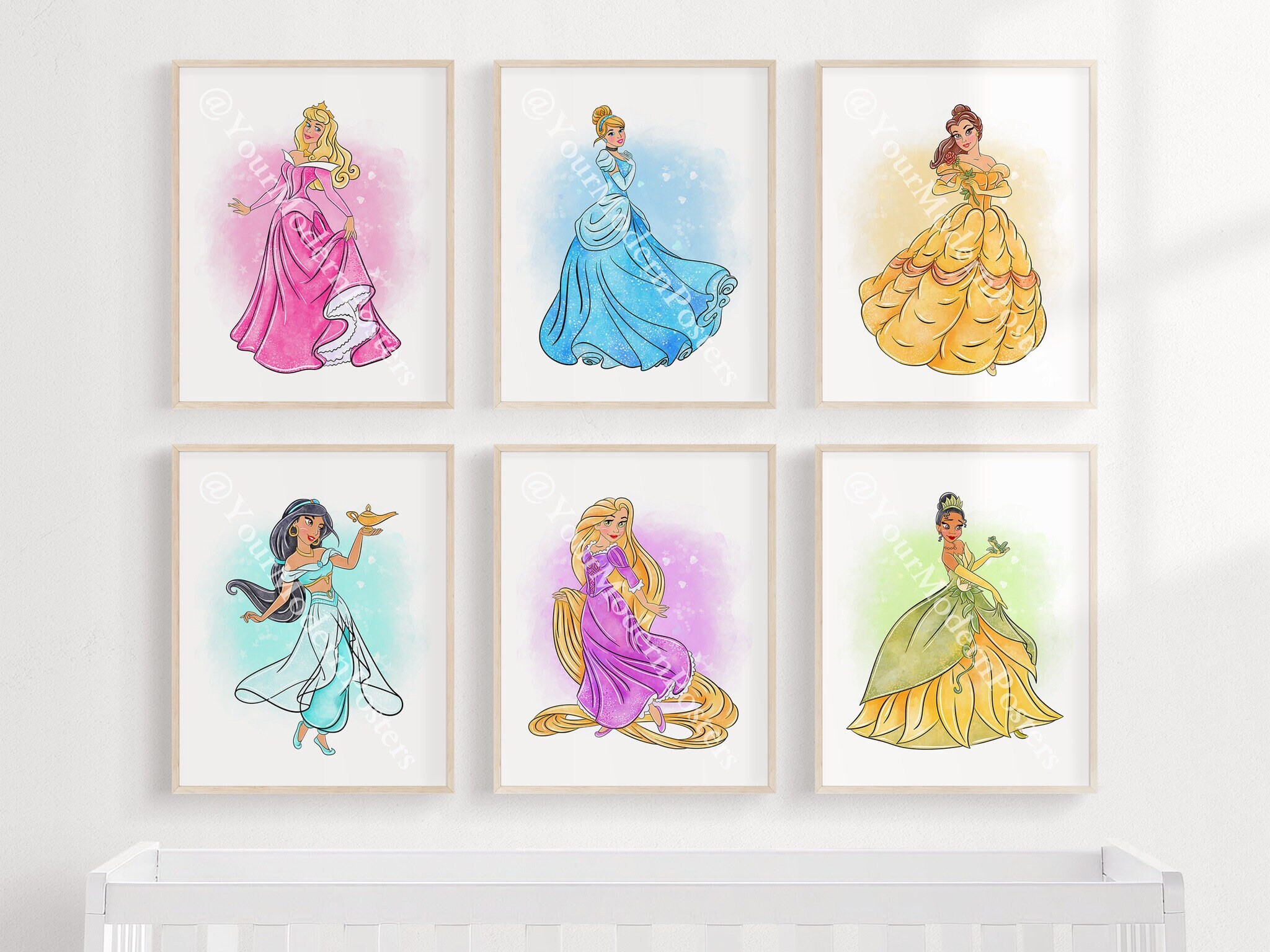 Princesses Set of 6 Posters Wall Art Decor Girl Bedroom Decor Princess ...