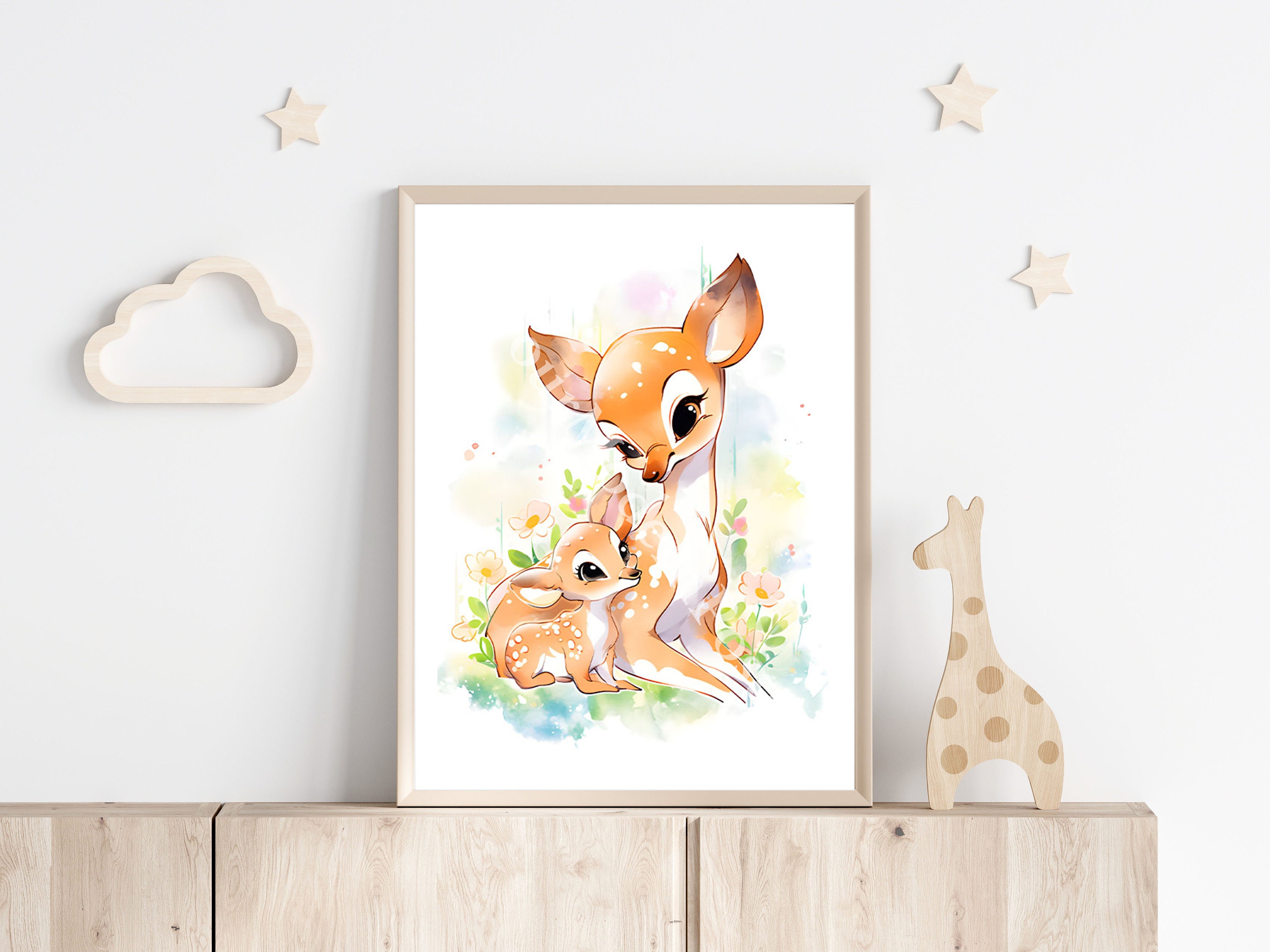 Set of Bambi Characters - Watercolor Bambi Poster - Nursery Room Art ...