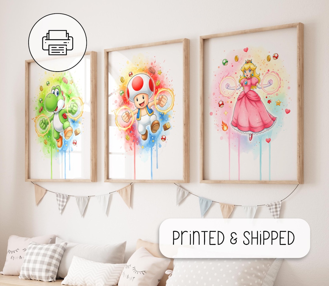 Cute Set of 3 Super Mario Posters - Prints for Kids, Mario Painting ...