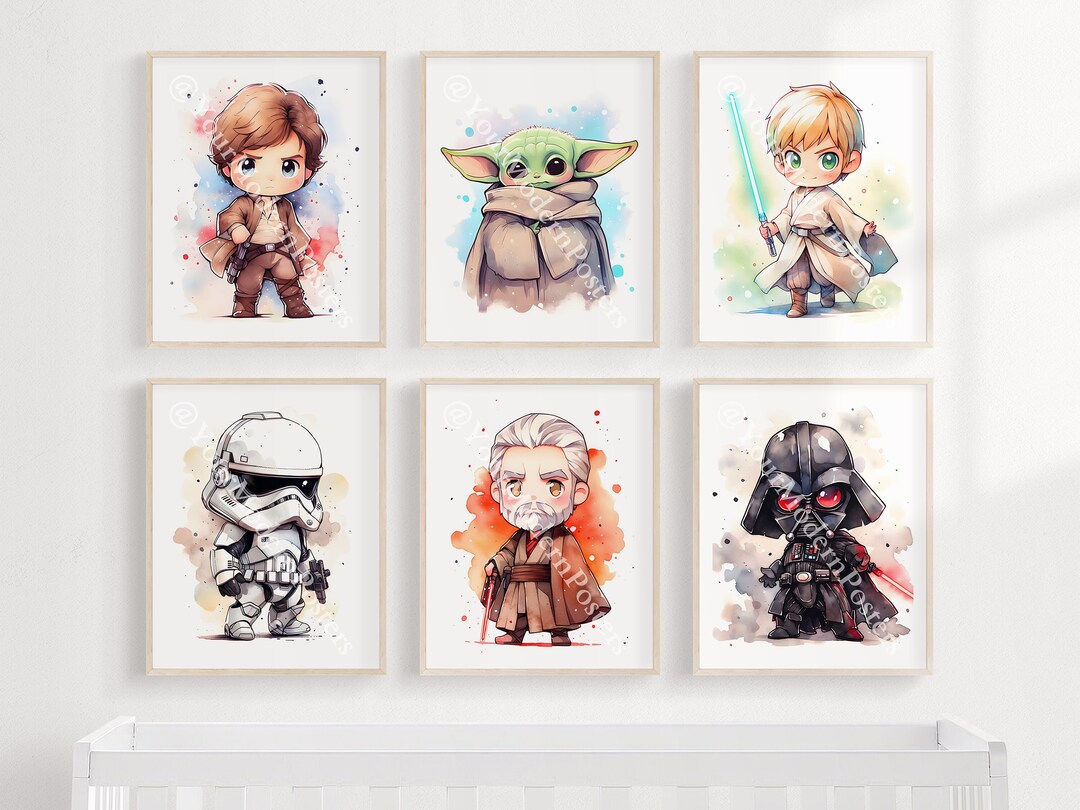 Cute Chibi Star Wars Characters Nursery Room Decor Art Gallery Wall Set ...