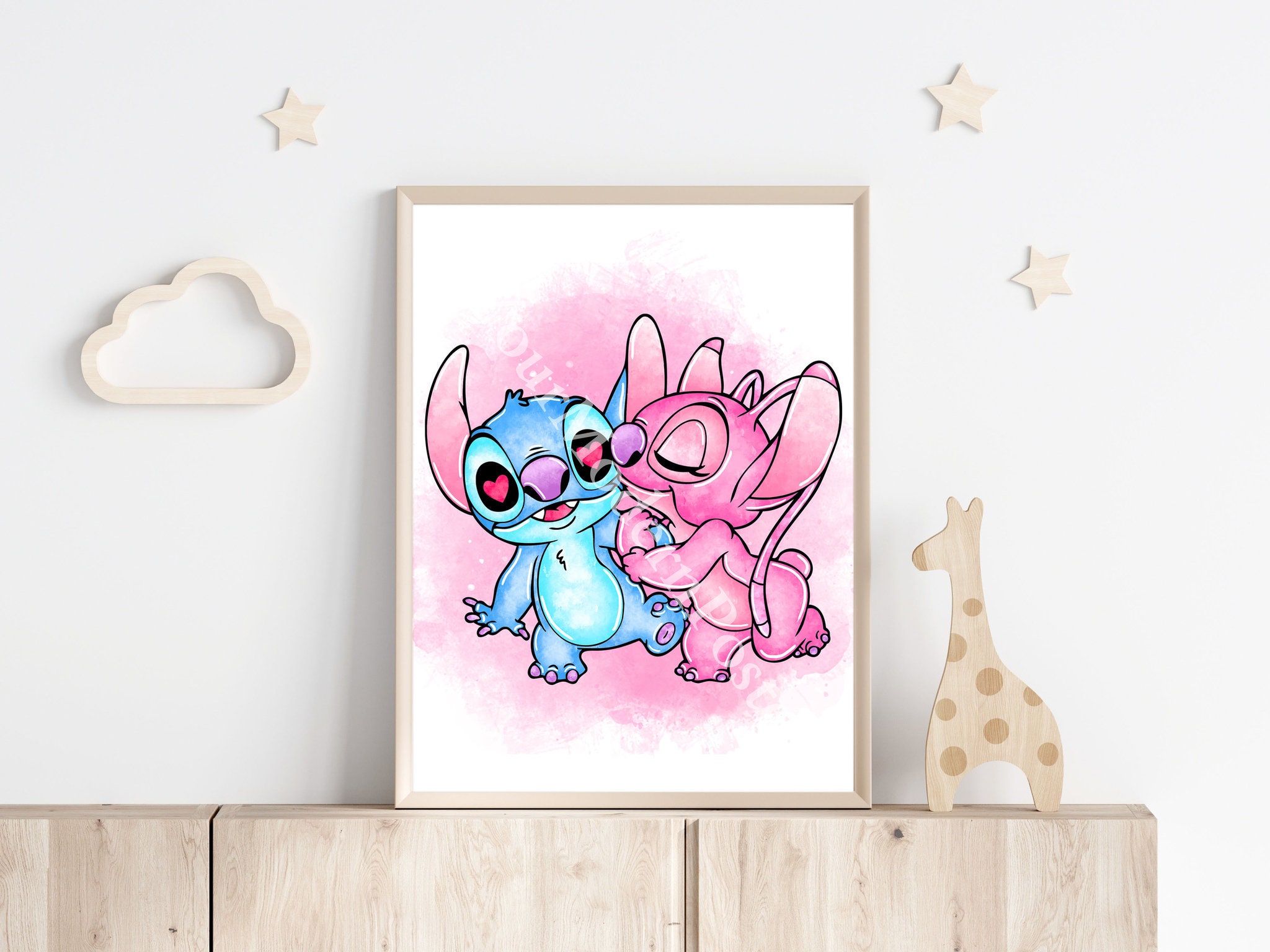 Cute Stitch and Angel Watercolor Art - Nursery Room Wall Gifts - Lilo ...