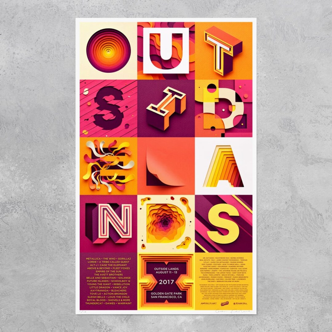 Outside Lands Festival Poster of Handcrafted Paper Cut Artwork graphic ...