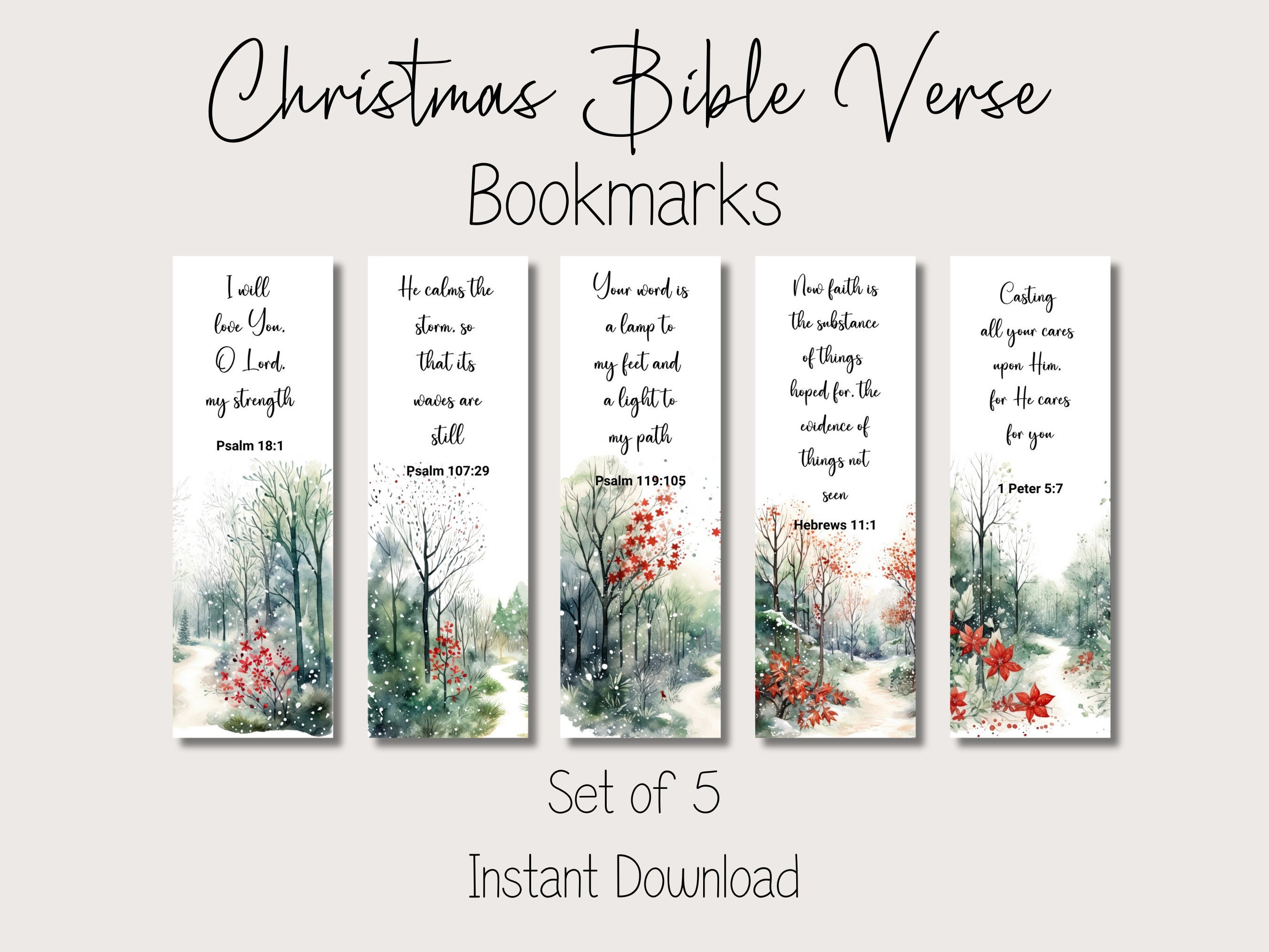 Christmas Bible Verse Bookmarks, Printable Bookmarks, Book Lover Gift ...