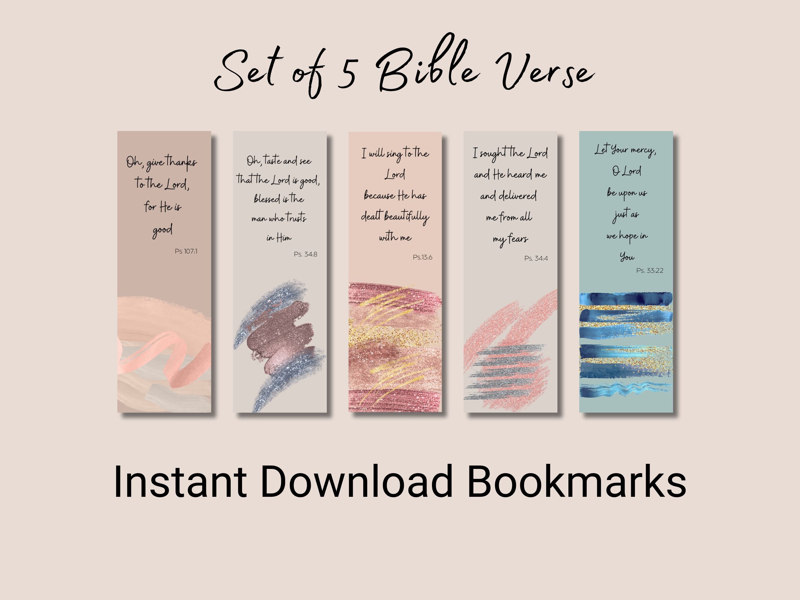 Printable Bible Verse Bookmarks Set of 5 Book Lover Gift Bible Quote ...