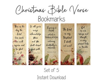 Christmas Bible Verse Bookmarks, Printable Bookmarks, Book Lover Gift ...