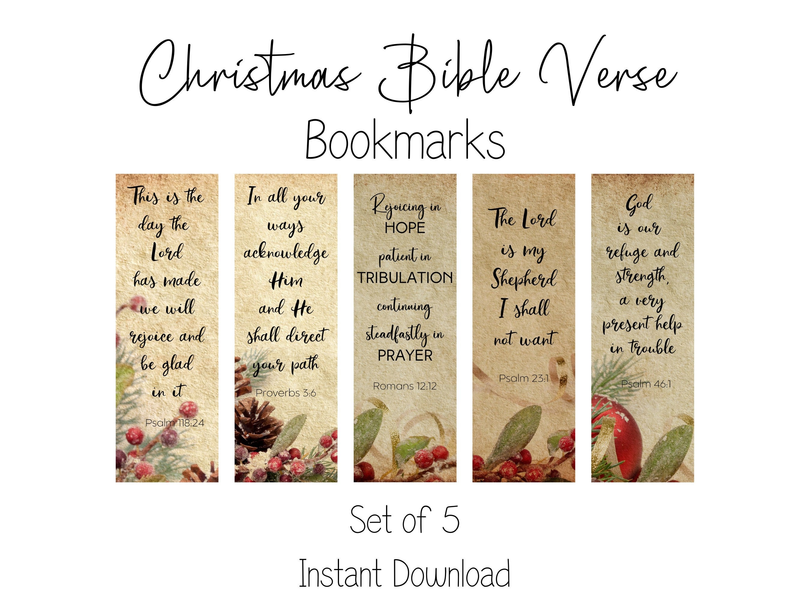Printable Christmas Bible Verse Bookmarks, Christmas Gift, Book Lover ...