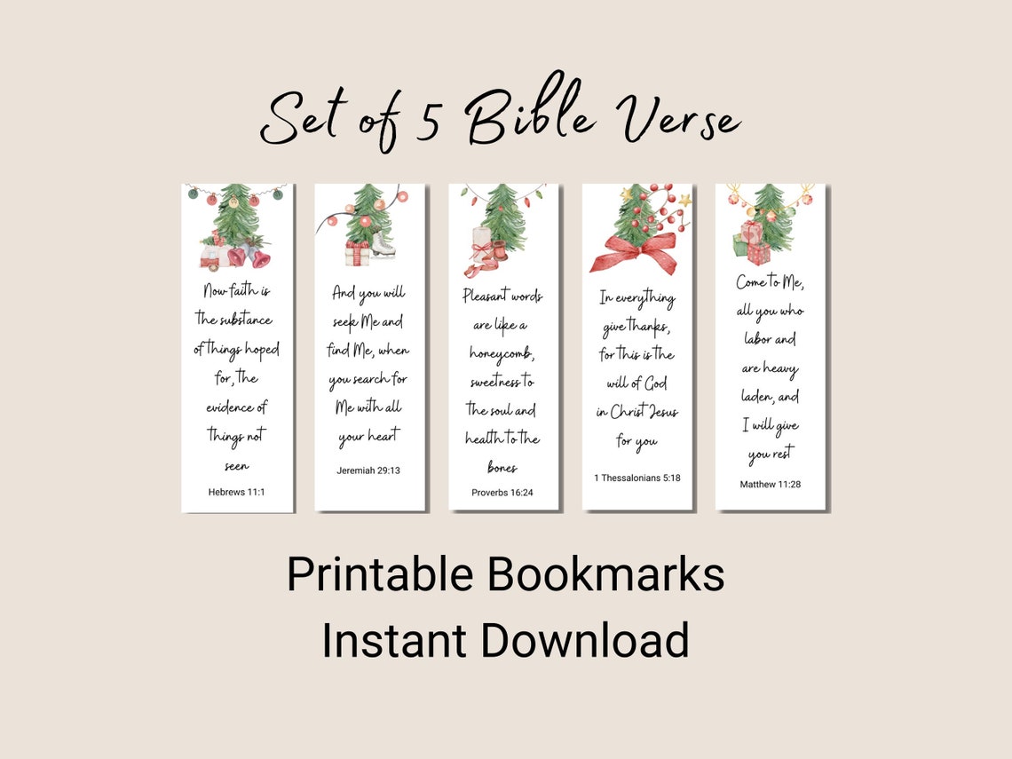 Printable Bible Verse Bookmarks, Christmas Bookmarks, Book Lover Gift ...