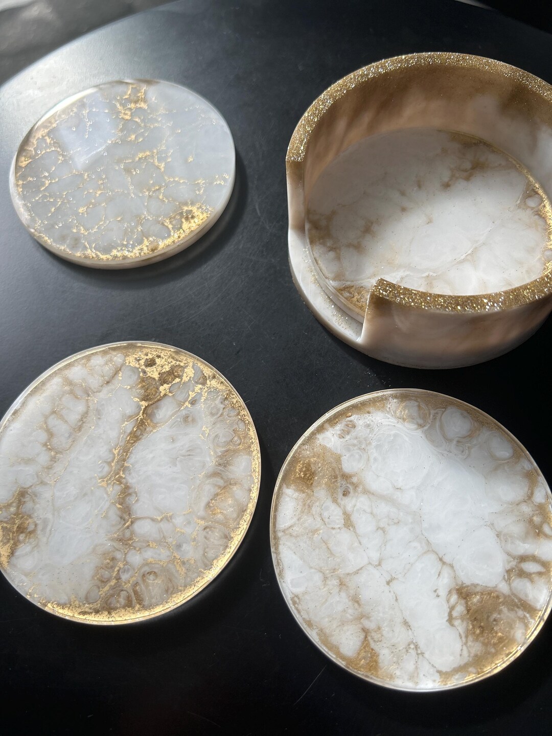 Set of Coasters With White and Gold Marbled Base - Chic and Elegant ...