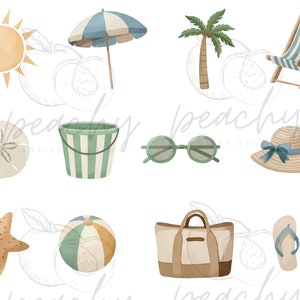 Beach Watercolor Clipart Bundle, Summer Theme PNG Files, Sun Shine ...