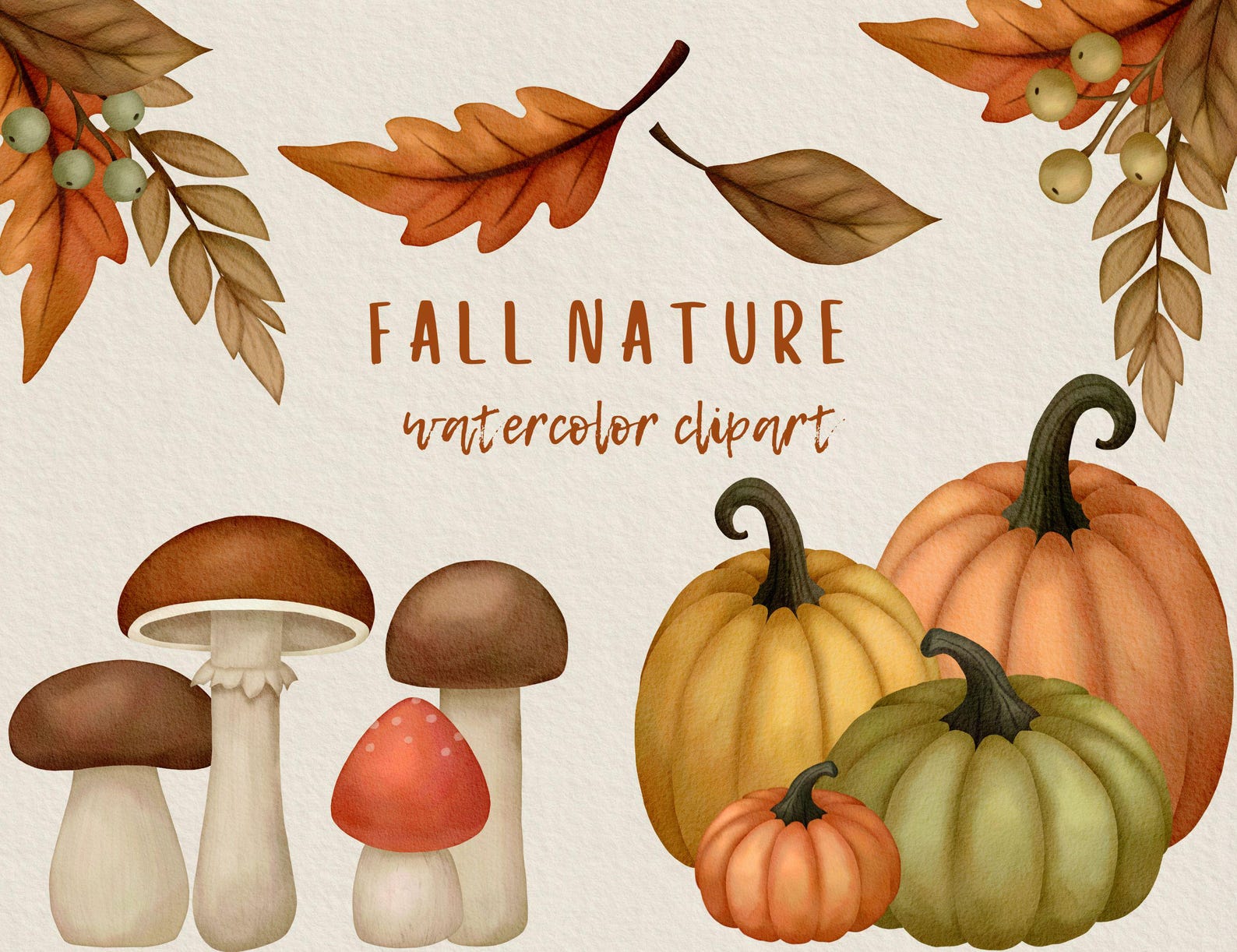 Watercolor Fall Nature Clipart Bundle, Autumn Season Theme PNG Files ...