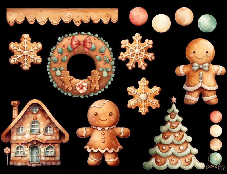 Christmas Clipart Gingerbread Christmas PNG Bundle of 14 - Etsy