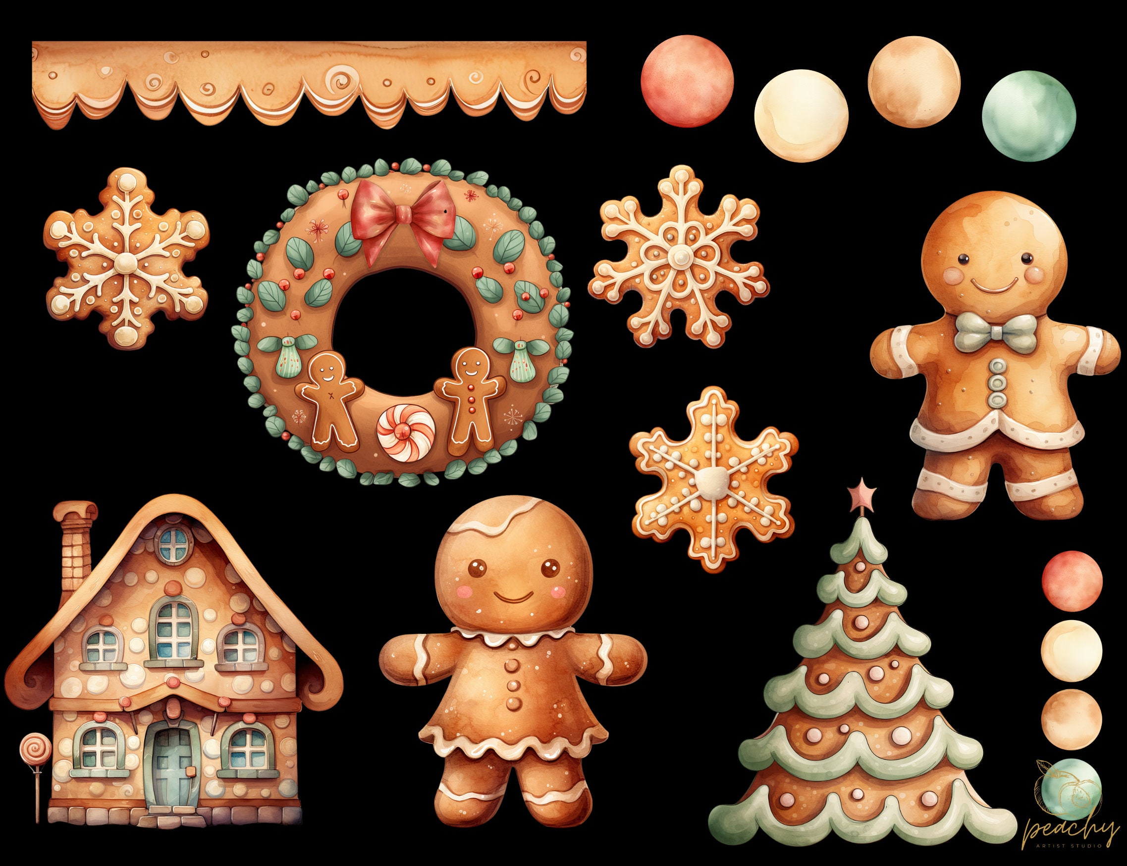 Christmas Clipart Gingerbread Christmas PNG Bundle of 14 - Etsy