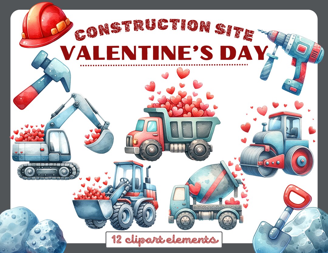 Watercolor Valentine's Day Construction Clipart Bundle, Constuction ...