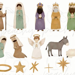 Watercolor Nativity Scene Clipart Bundle, Christmas Theme PNG Files ...