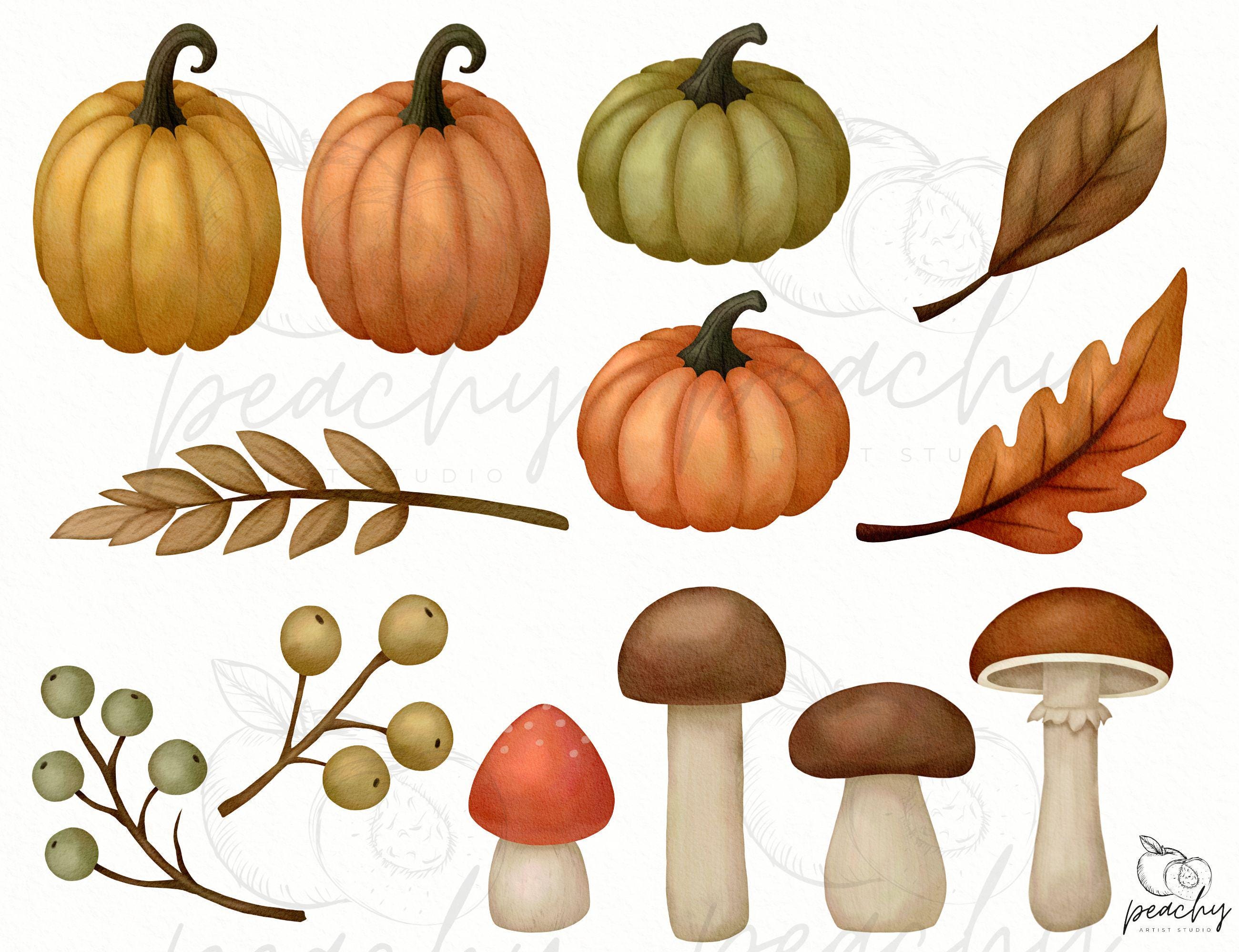 Watercolor Fall Nature Clipart Bundle, Autumn Season Theme PNG Files ...