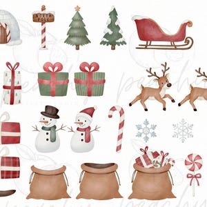 Watercolor North Pole Clipart Bundle, Christmas Theme PNG Files, Santa ...
