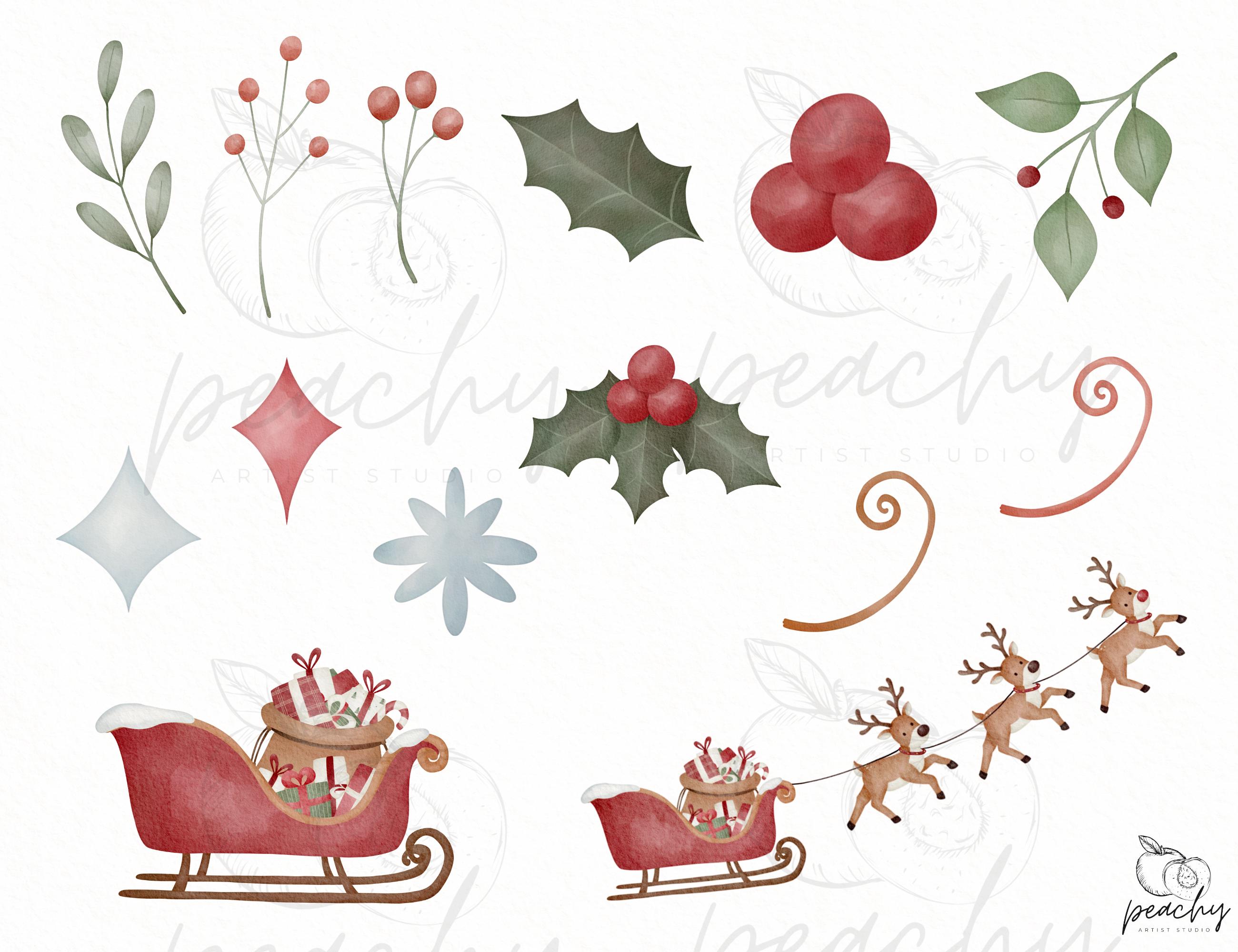Watercolor North Pole Clipart Bundle, Christmas Theme PNG Files, Santa ...