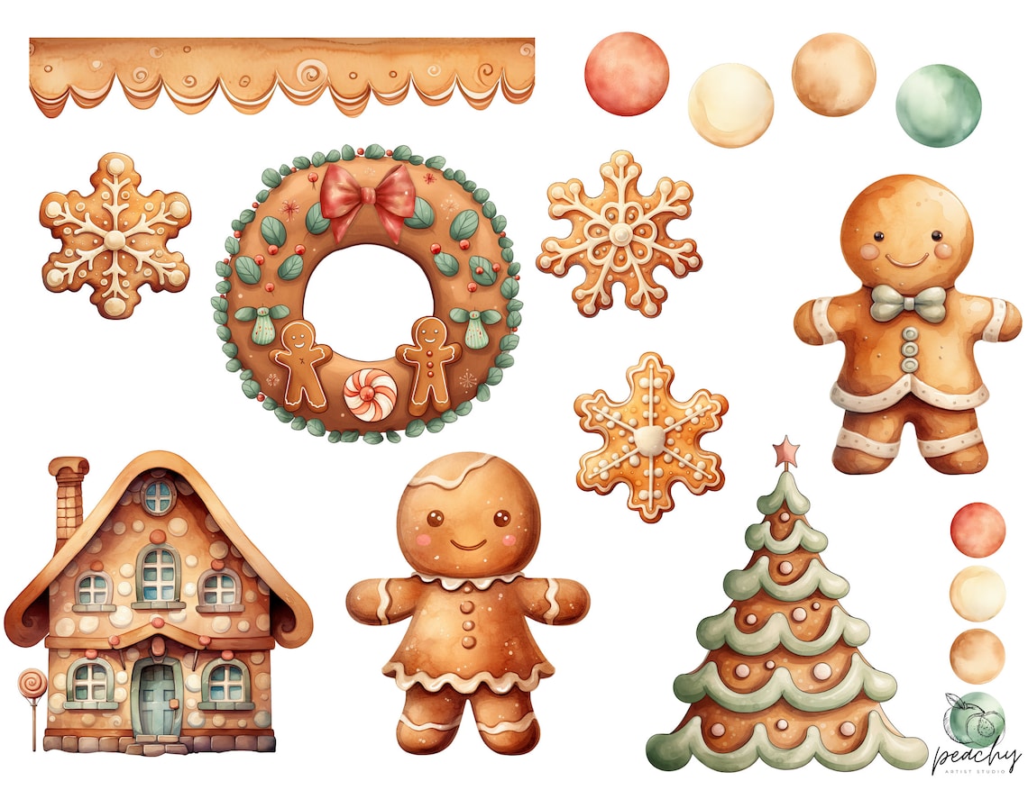 Christmas Clipart Gingerbread Christmas PNG Bundle of 14 - Etsy