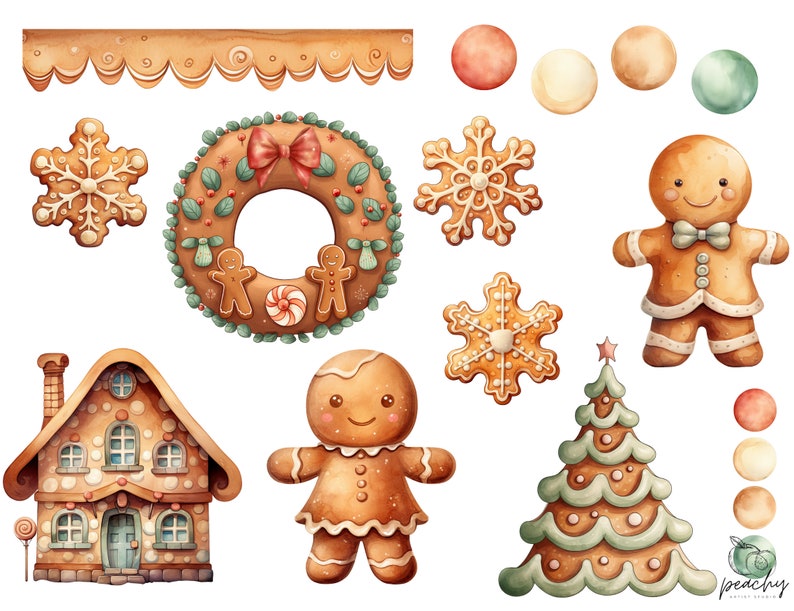 Christmas Clipart Gingerbread Christmas PNG Bundle of 14 - Etsy