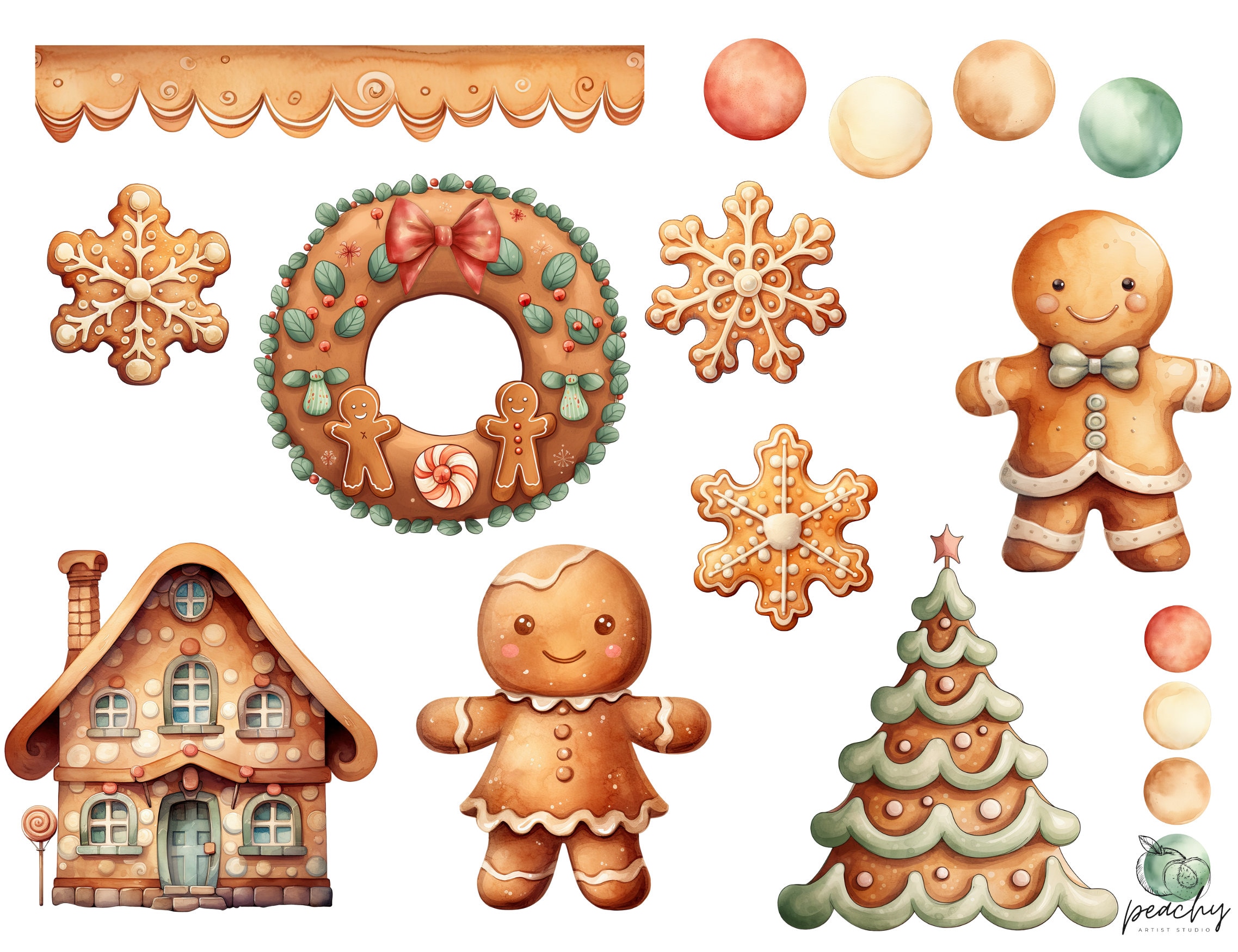 Christmas Clipart Gingerbread Christmas PNG Bundle of 14 - Etsy
