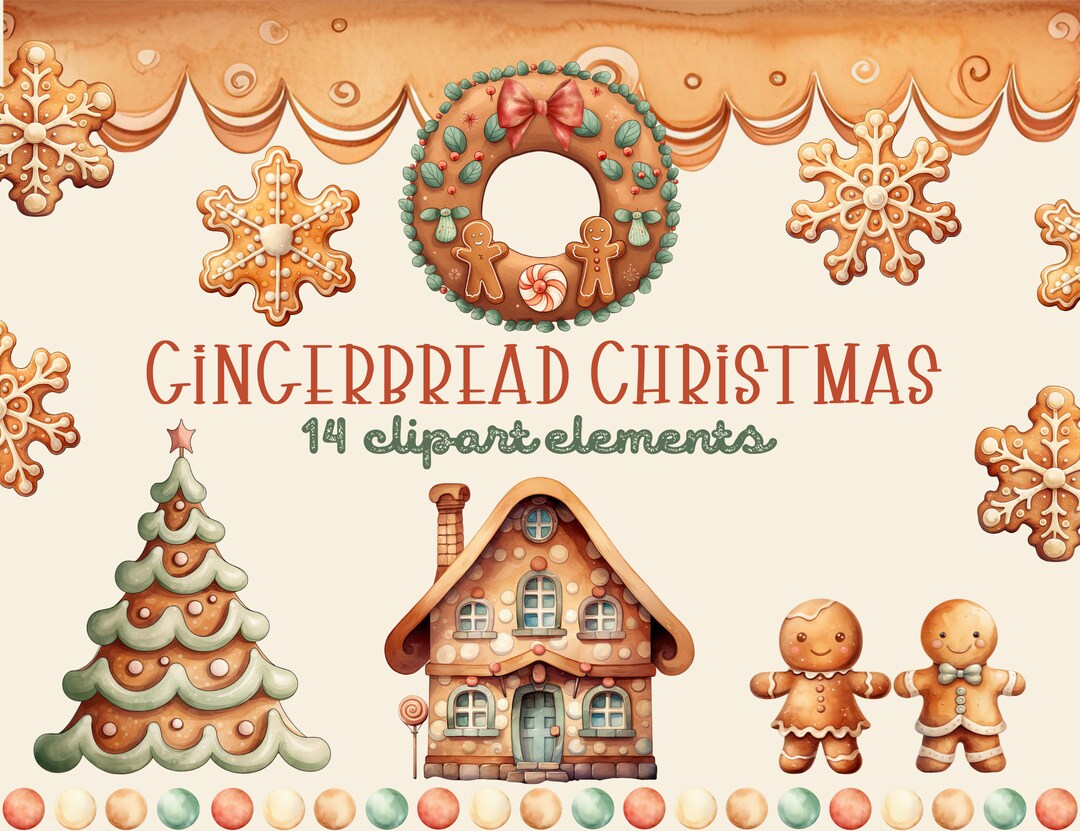 Christmas Clipart Gingerbread Christmas PNG Bundle of 14 - Etsy