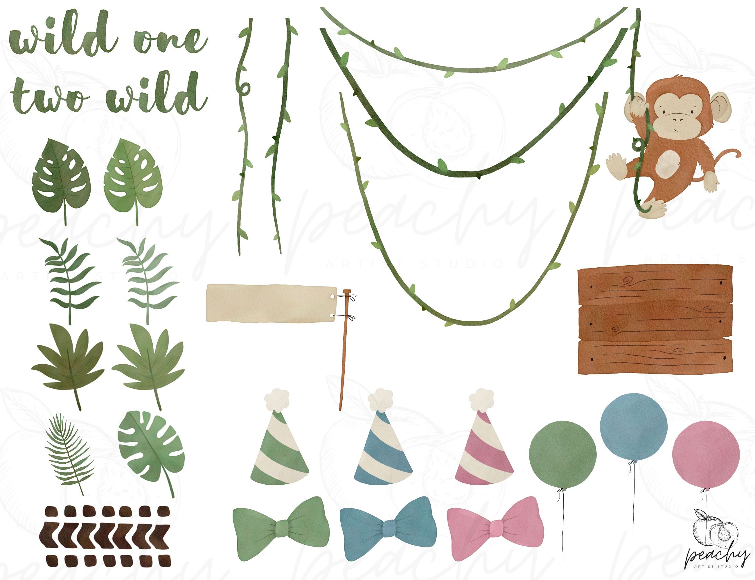 Safari Watercolor Clipart Bundle, Jungle Animals for Baby Shower and ...
