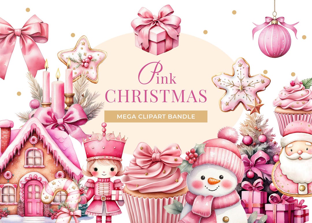 Watercolor Christmas Clipart Bundle, Pink Winter Clipart, Pink ...