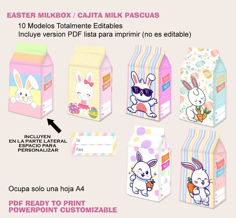 10 Easter Milk Box Molds, Easter Milkbox, Editable Easter Milkbox ...