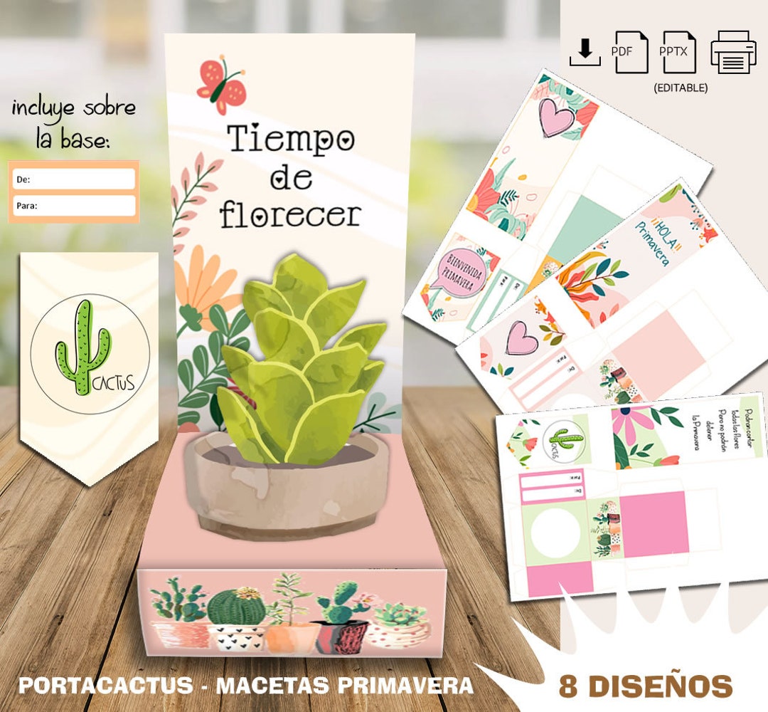 Primavera Pot Holder Editable PDF, 8 Models, Printable Cactus Holder ...
