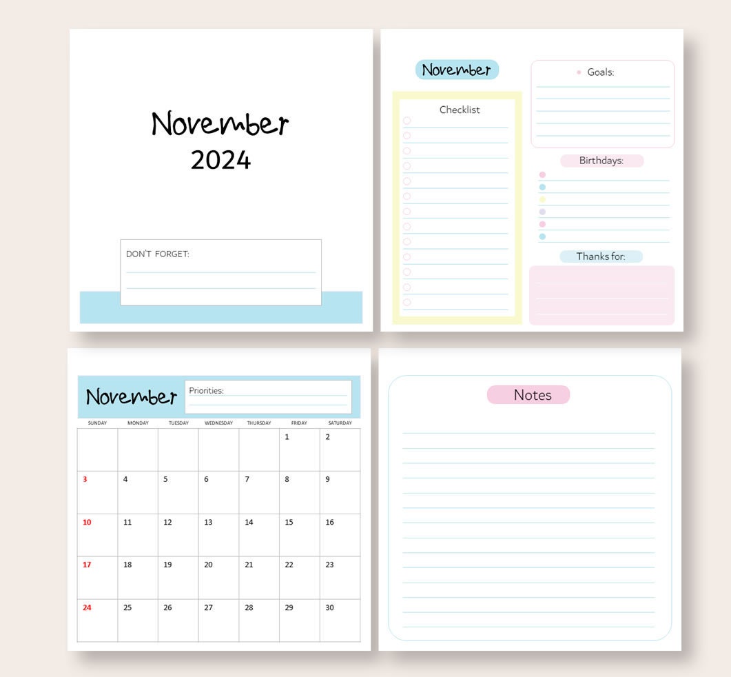 2024 Calendar Planner Printable, Note Calendar, Letter Size, A4 Size ...