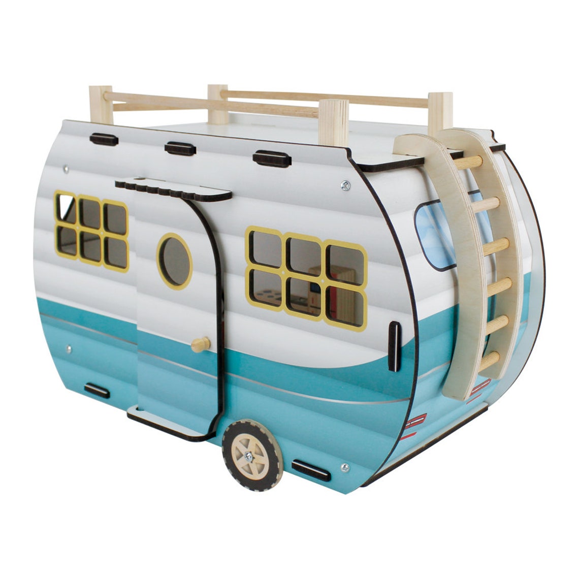 Wooden Rv Dollhouse With Led, Wooden Caravan Play Set With Led, Wooden ...