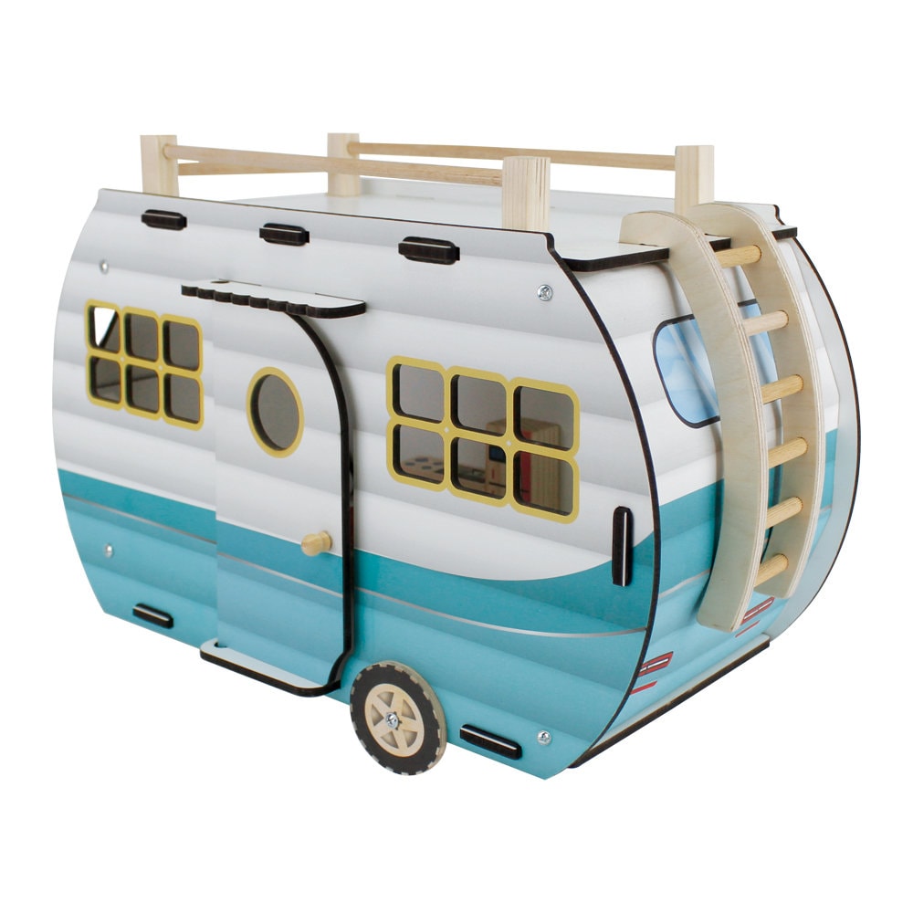 Wooden Rv Dollhouse With Led, Wooden Caravan Play Set With Led, Wooden ...