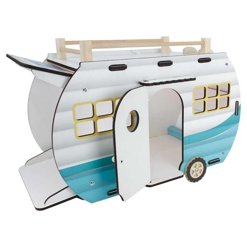Wooden Rv Dollhouse With Led, Wooden Caravan Play Set With Led, Wooden ...