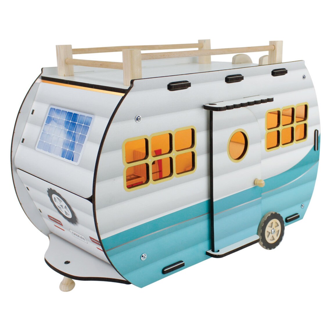Wooden Rv Dollhouse With Led, Wooden Caravan Play Set With Led, Wooden ...