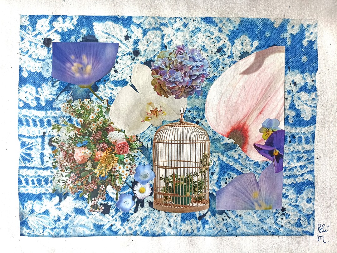 Mixed Cyanotype Lace and Floral Motif Collage - Etsy