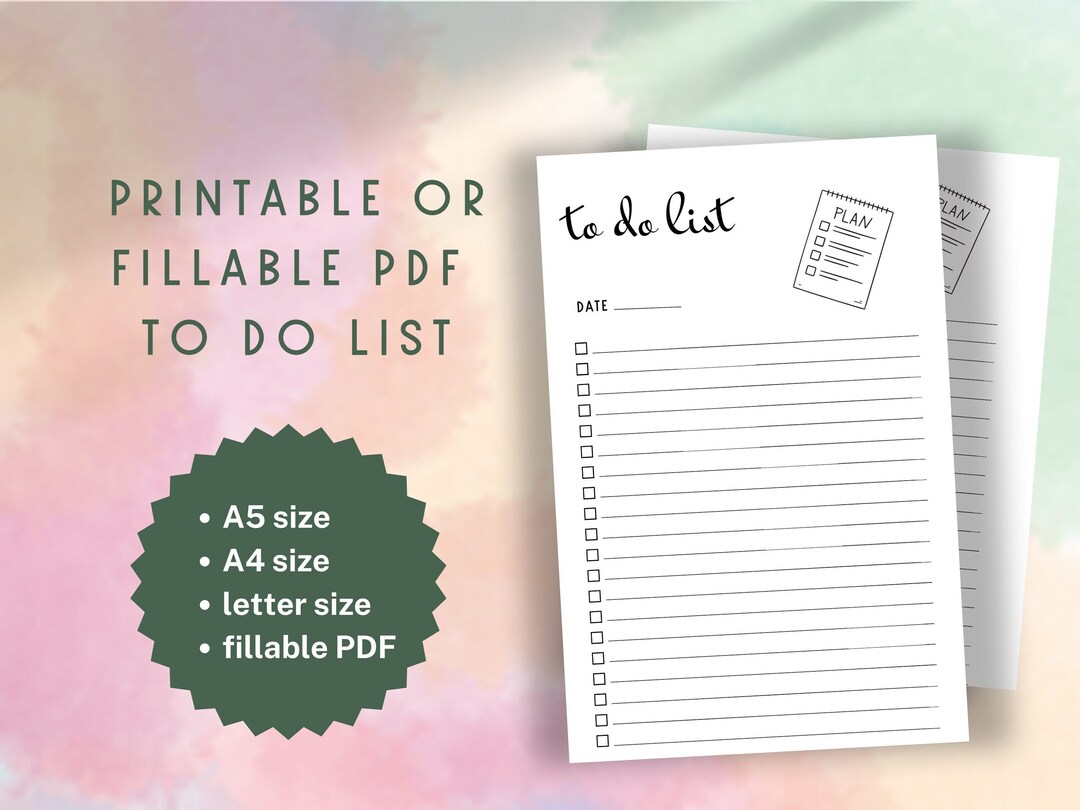 To Do List Fillable PDF Template Printable to Do List Daily - Etsy
