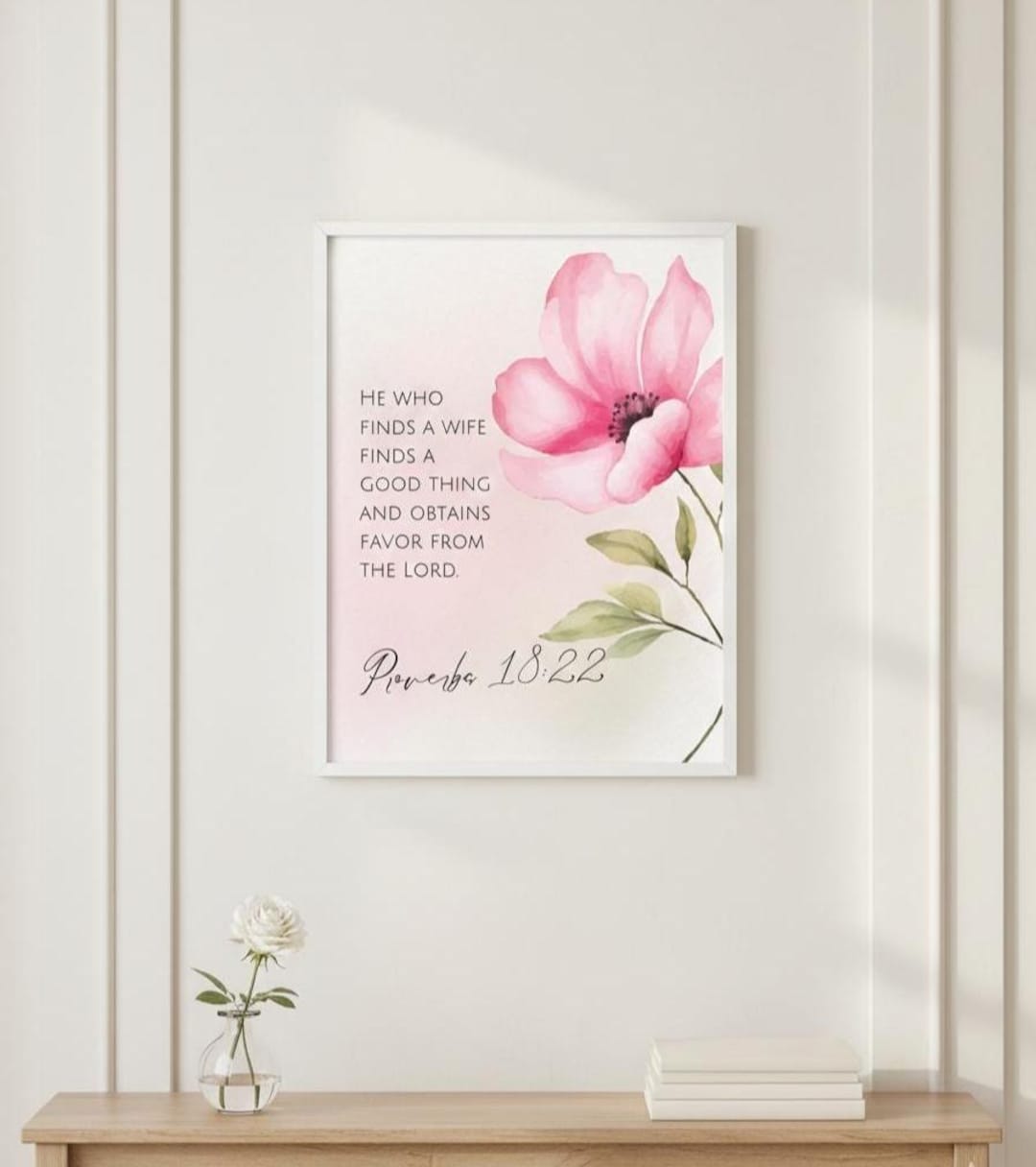 Proverbs 18:22 Digital Wall Art – Elegant Floral Design – Christian ...