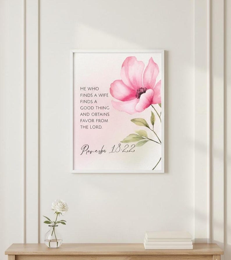 Proverbs 18:22 Digital Wall Art – Elegant Floral Design – Christian ...